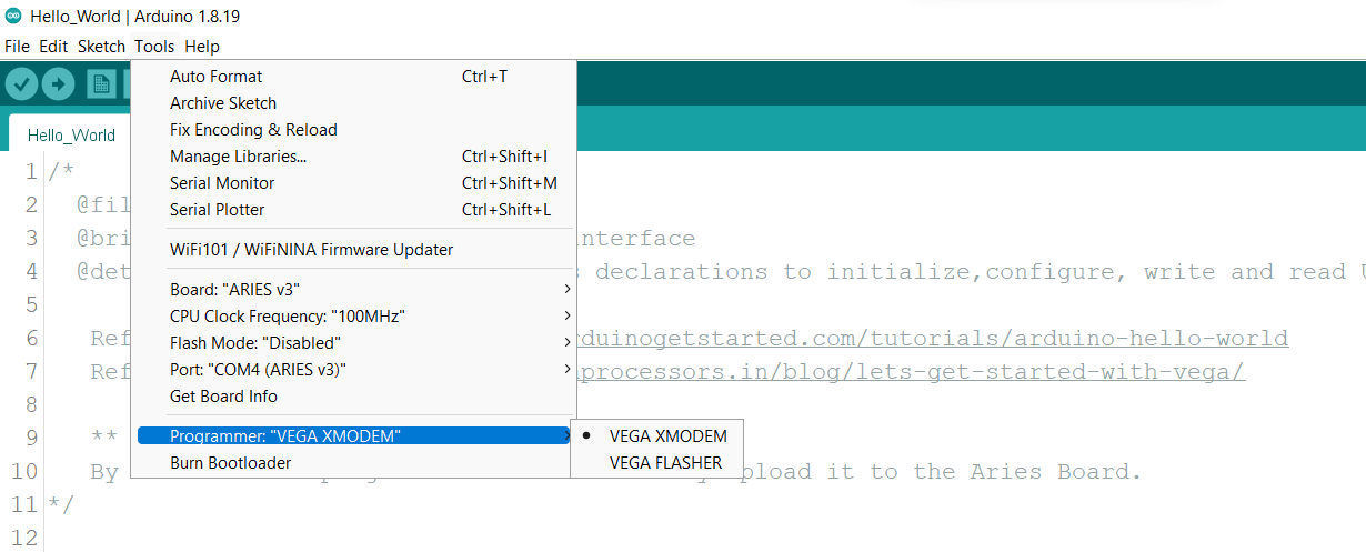 First Hello World project in ARIES V3.0 – VEGA processors blog