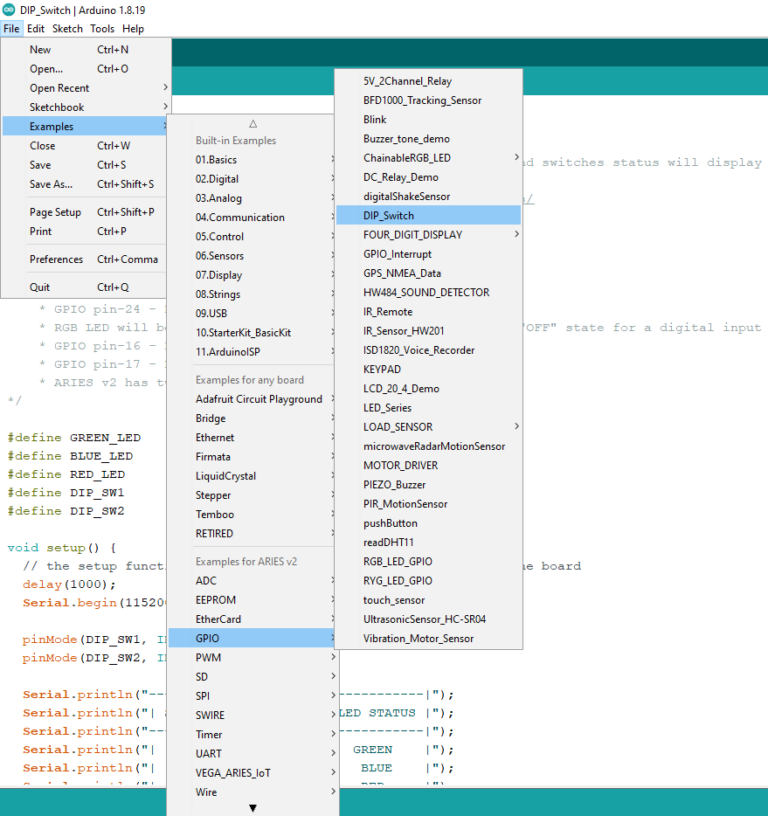 How to make use of in-built DIP Switches on ARIES v2.0 Board – VEGA ...