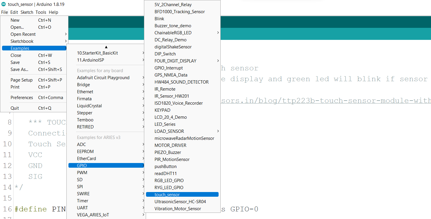 Interfacing TTP223B Touch Sensor Module with VEGA ARIES Boards – VEGA processors blog